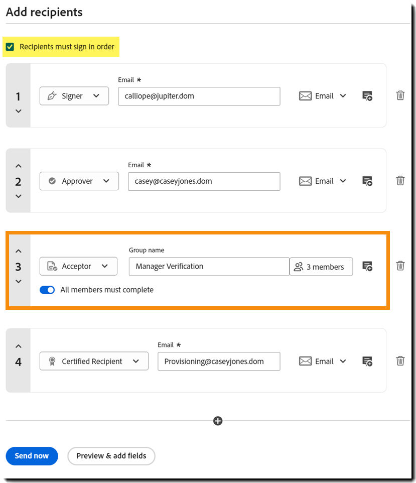 Recipient signing order - signature cycle